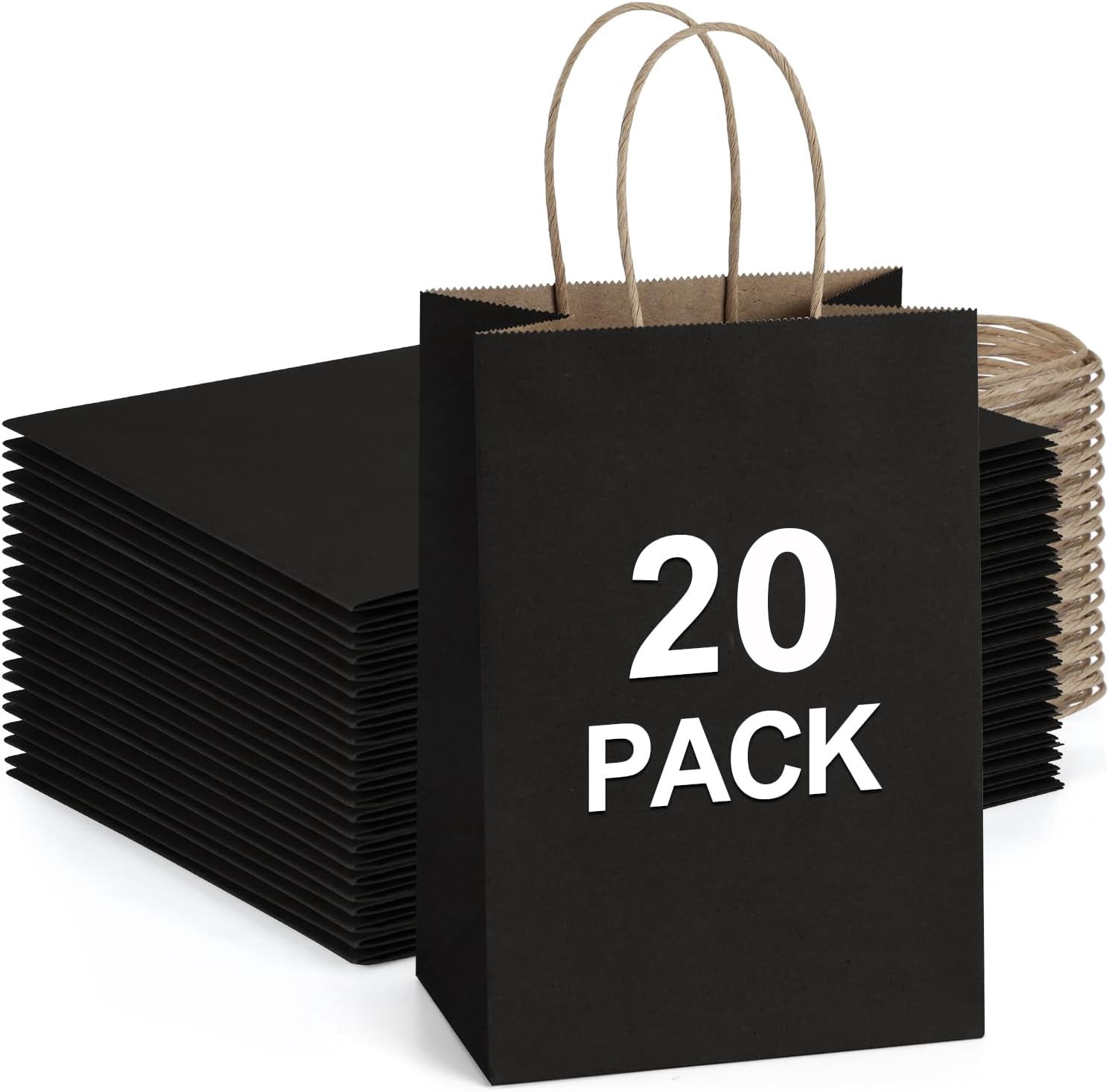 20 Pack 6.3x3.1x8.3 Inch Small Black Kraft Paper Bags with Handles Bulk ...
