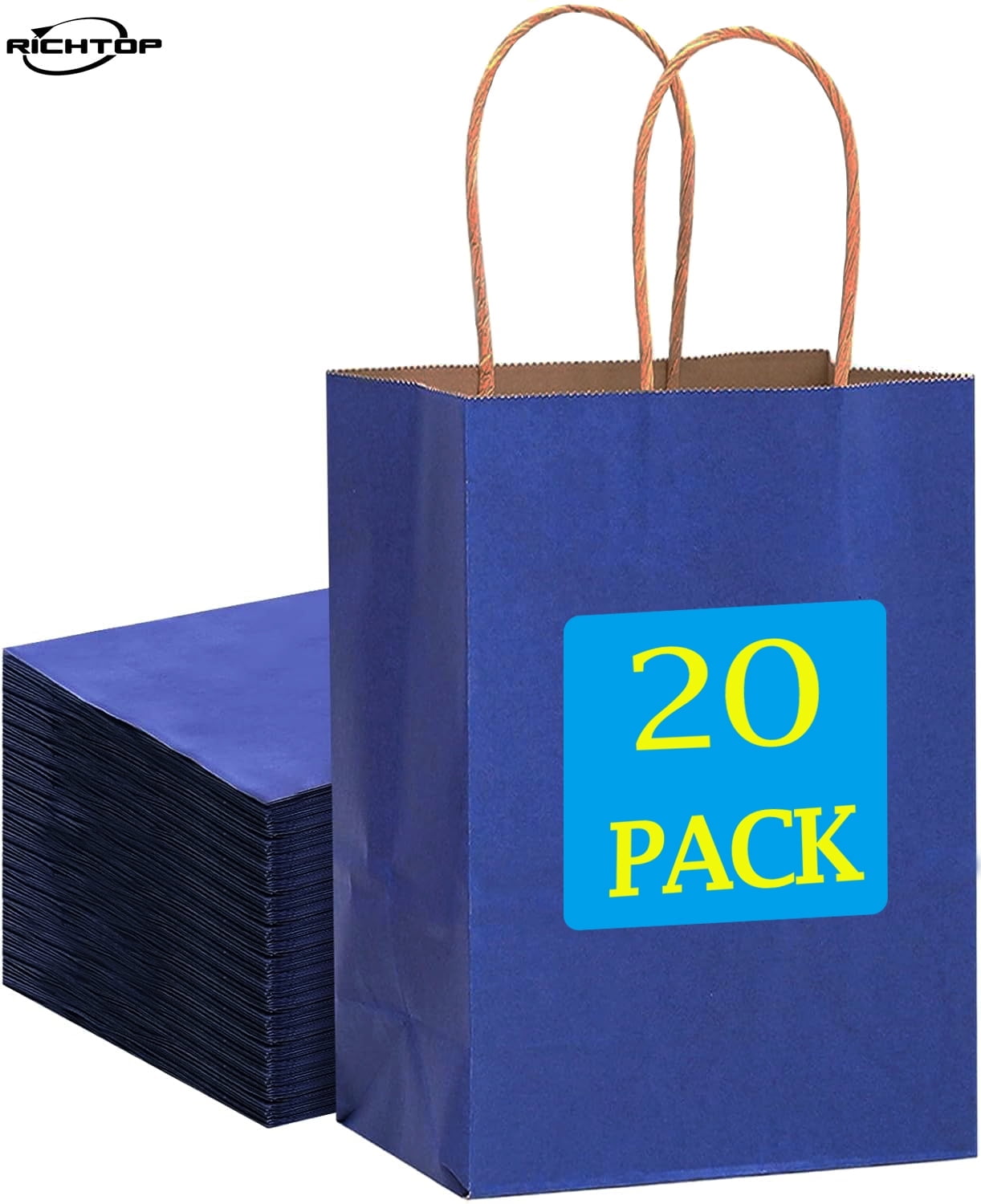 20 Pack 6.3x3.1x8.3 Inch Small Navy Blue Kraft Paper Bags with Handles ...