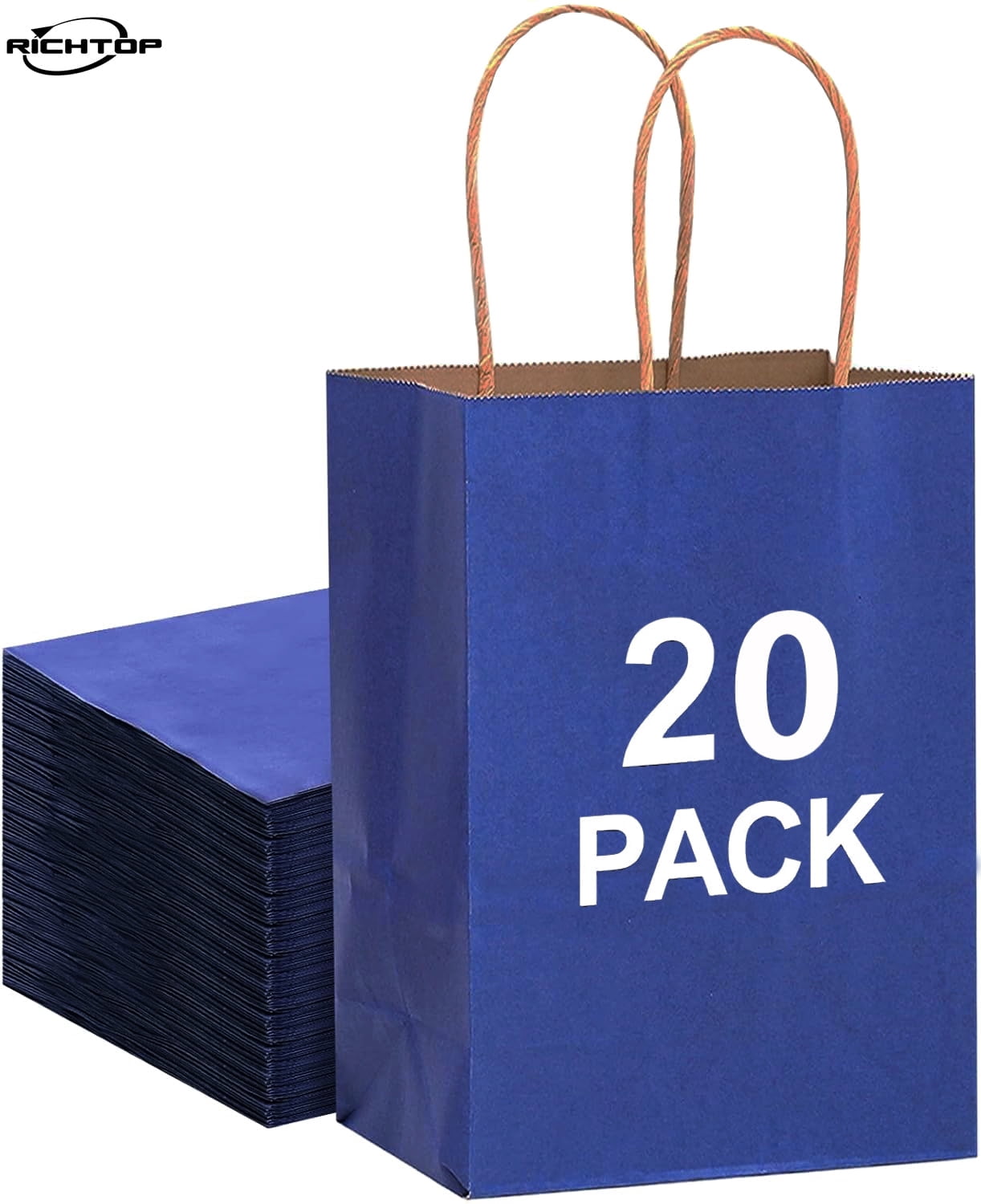 20 Pack 6.3x3.1x8.3 Inch Small Navy Blue Kraft Paper Bags with Handles ...