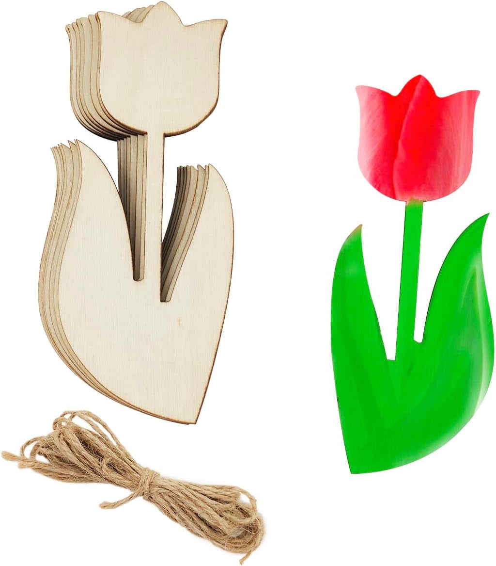 20 Pack 6 Inch Wood Tulip Flower Crafts Unfinished Wood Tulip Flower ...