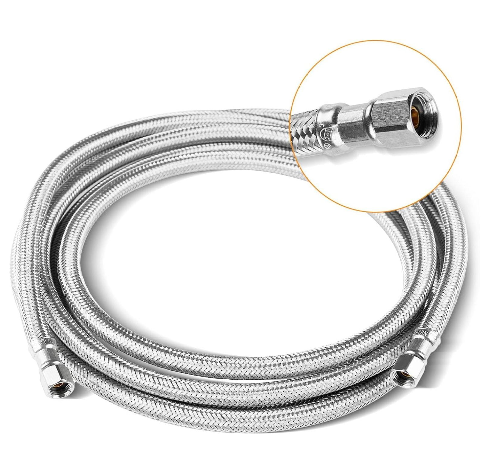 (20 Pack) 8-FT Ice Maker Supply Line, 1/4" Compression Stainless Steel ...