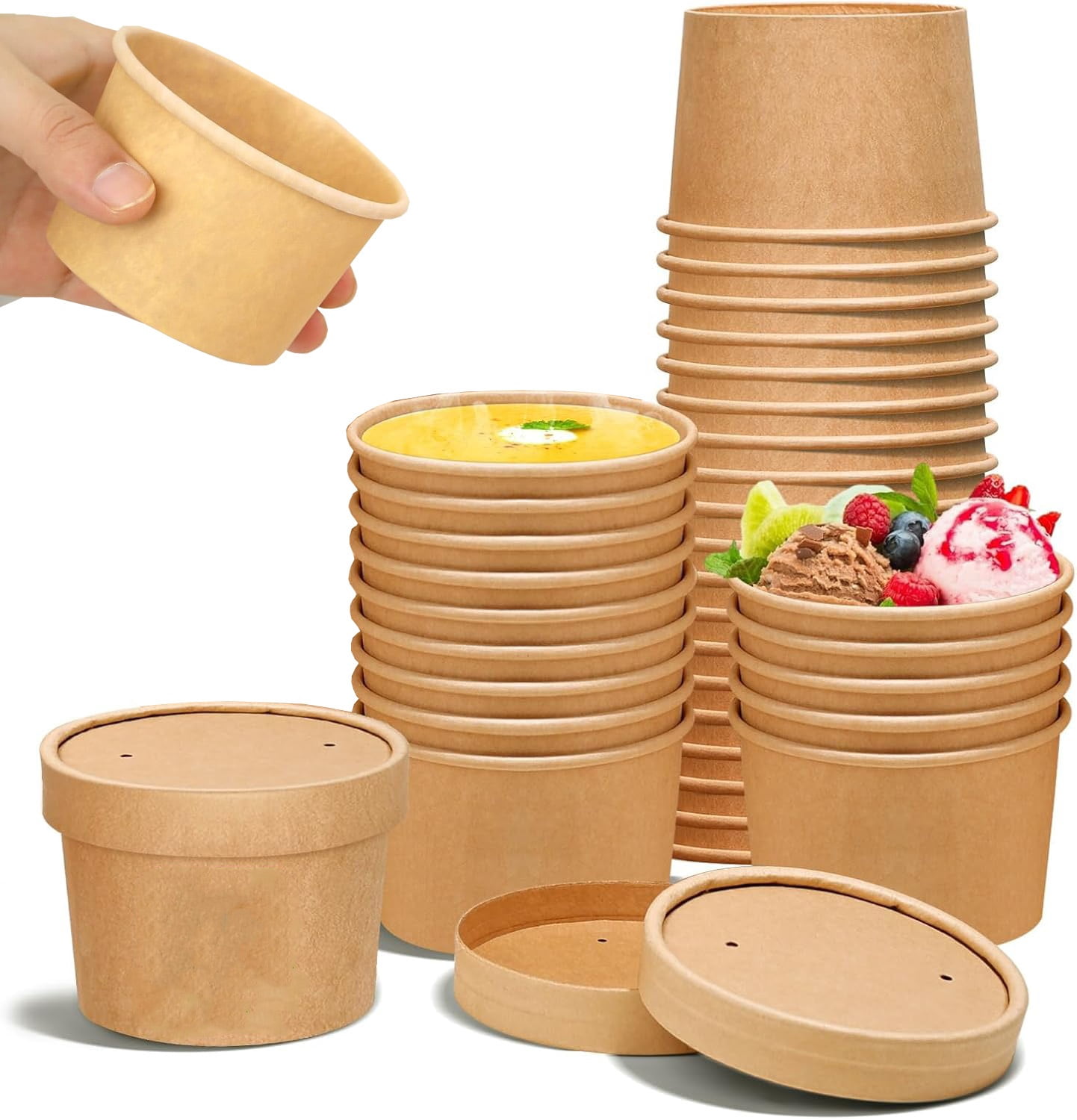 20 Pack 8 oz Paper Soup Bowls with Lids,Bexikou Disposable Ice Cream ...