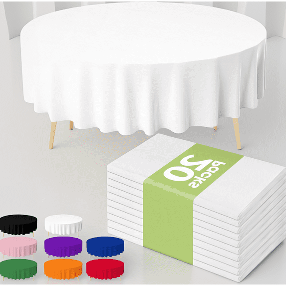 20 Pack 84 Inch Round Disposable Tablecloths, Plastic Table Covers for ...