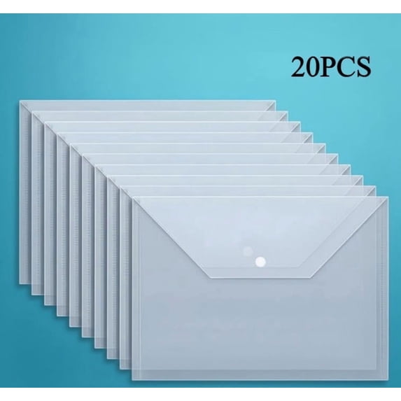 20-Pack A4 Transparent PP File Folders with Snap Closure - Waterproof ...