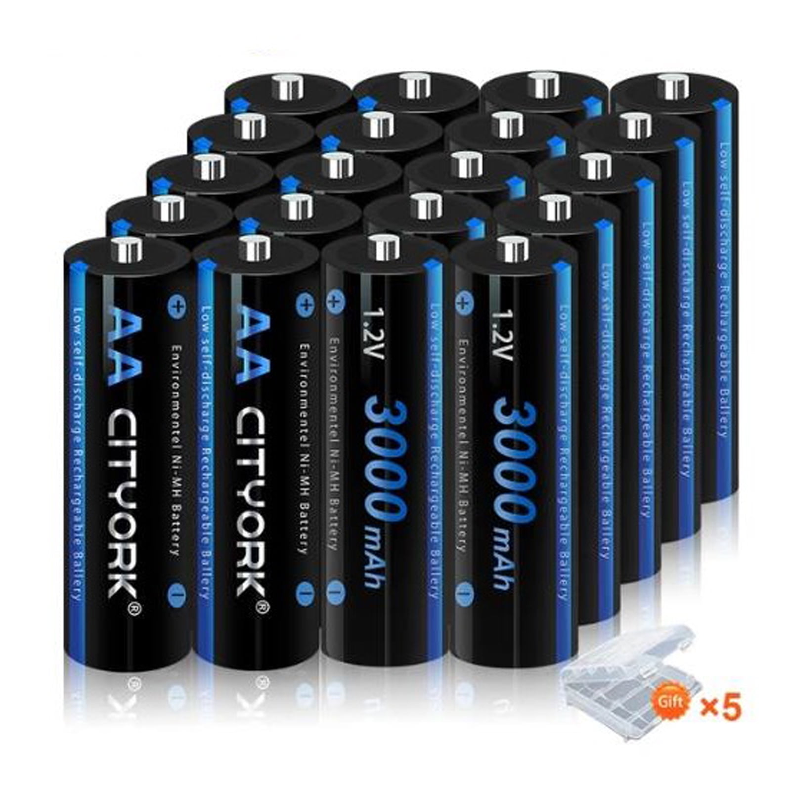 20 Pack AA Batteries 3000mAh 1.2V Ni-MH High Capacity AA Rechargeable ...