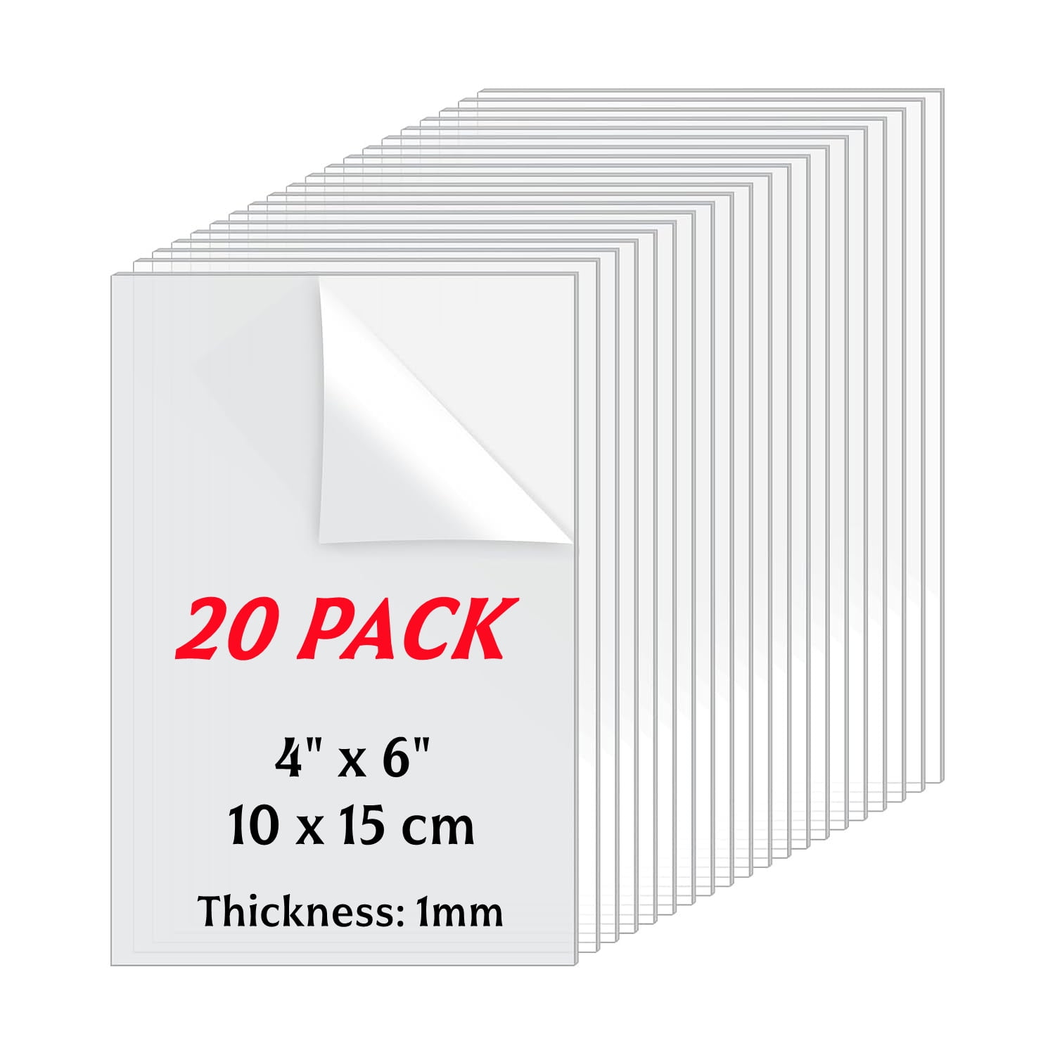 20 Pack Acrylic Sheets 4x6 inch - 0.043" Thick Clear Extruded ...