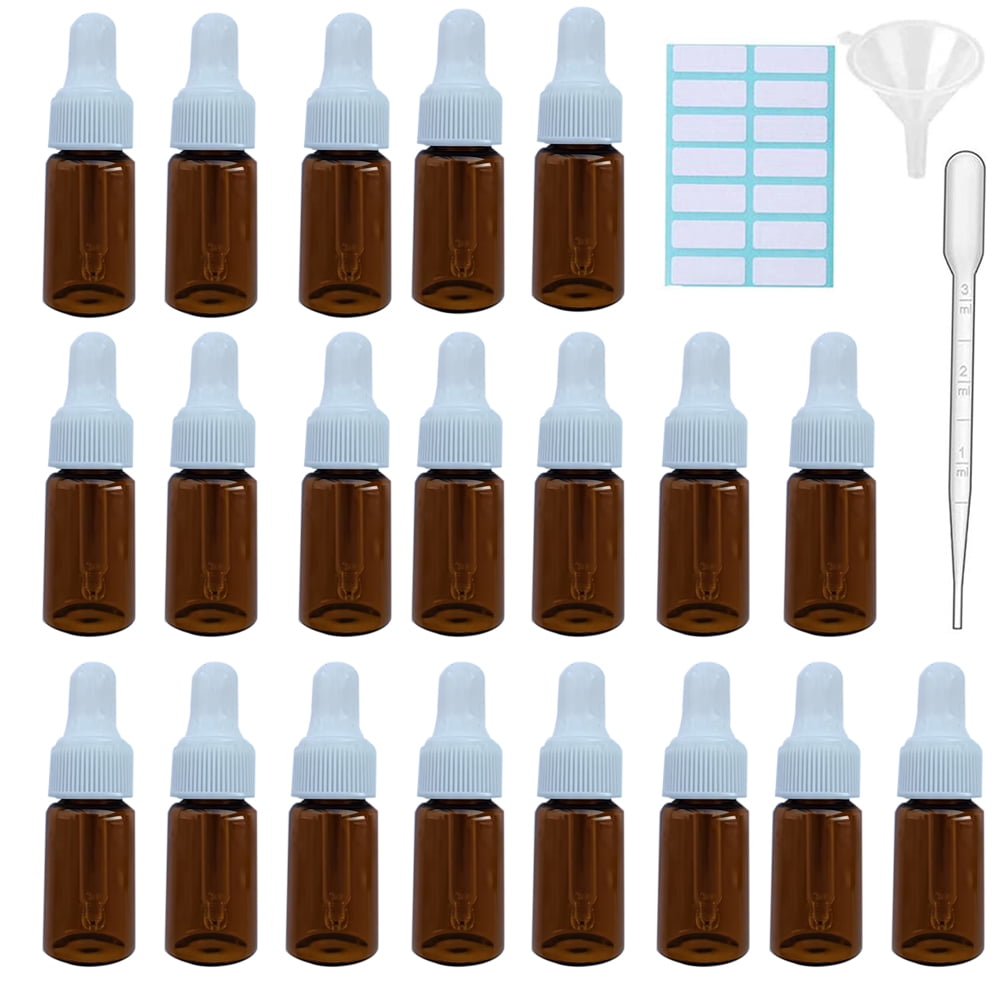 20 Pack Amber Glass Dropper Bottle with 1 Funnels & 1 Dropper & 14pcs ...