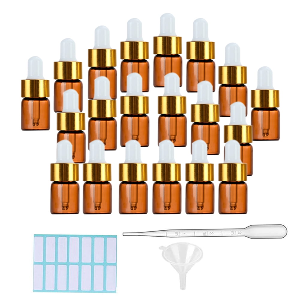 20 Pack Amber Glass Dropper Bottle with 1 Funnels & 1 Dropper & 14pcs ...