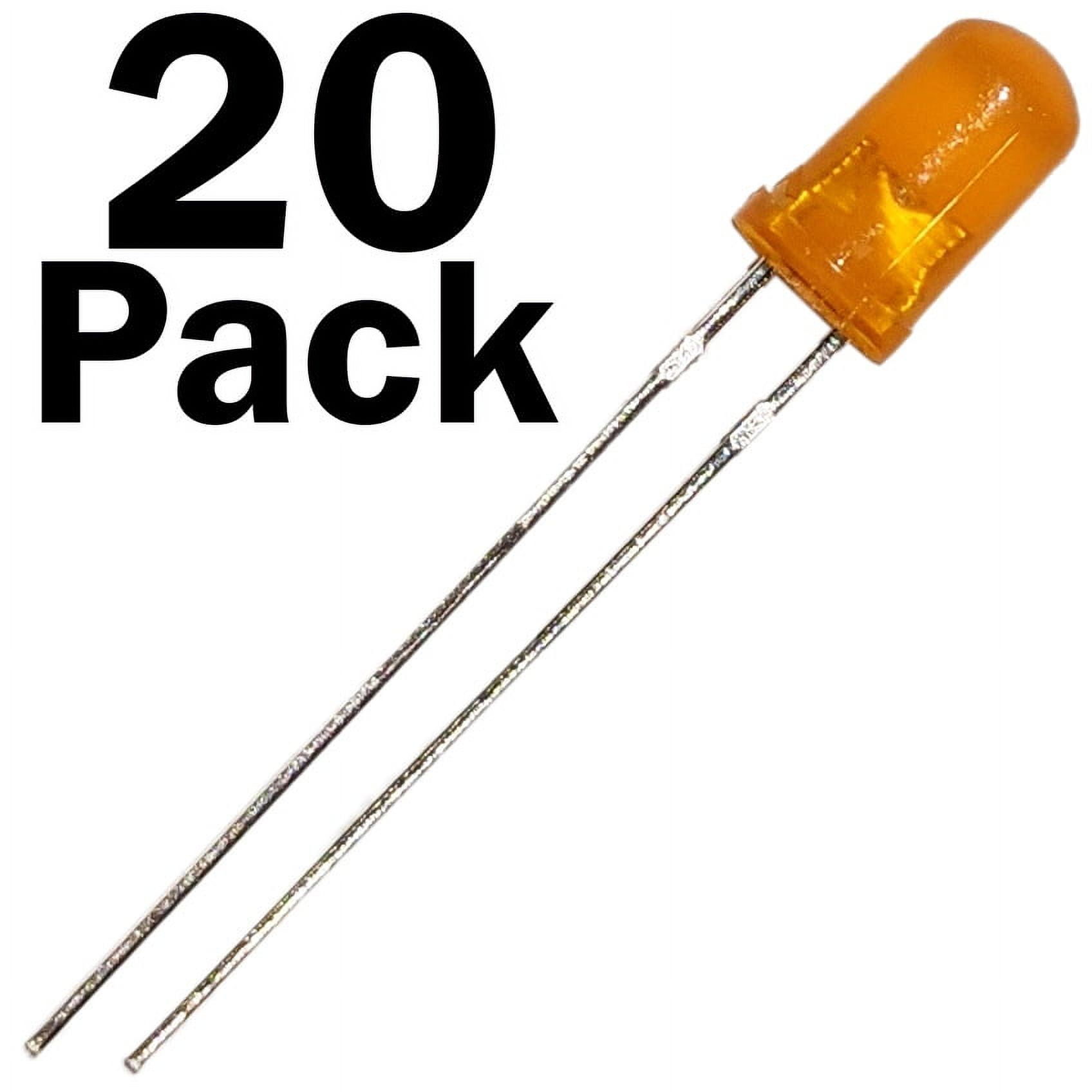 20 Pack Amber Orange Diffused Lens LEDs, 5mm Diameter Round Bulb, 2-Pin ...