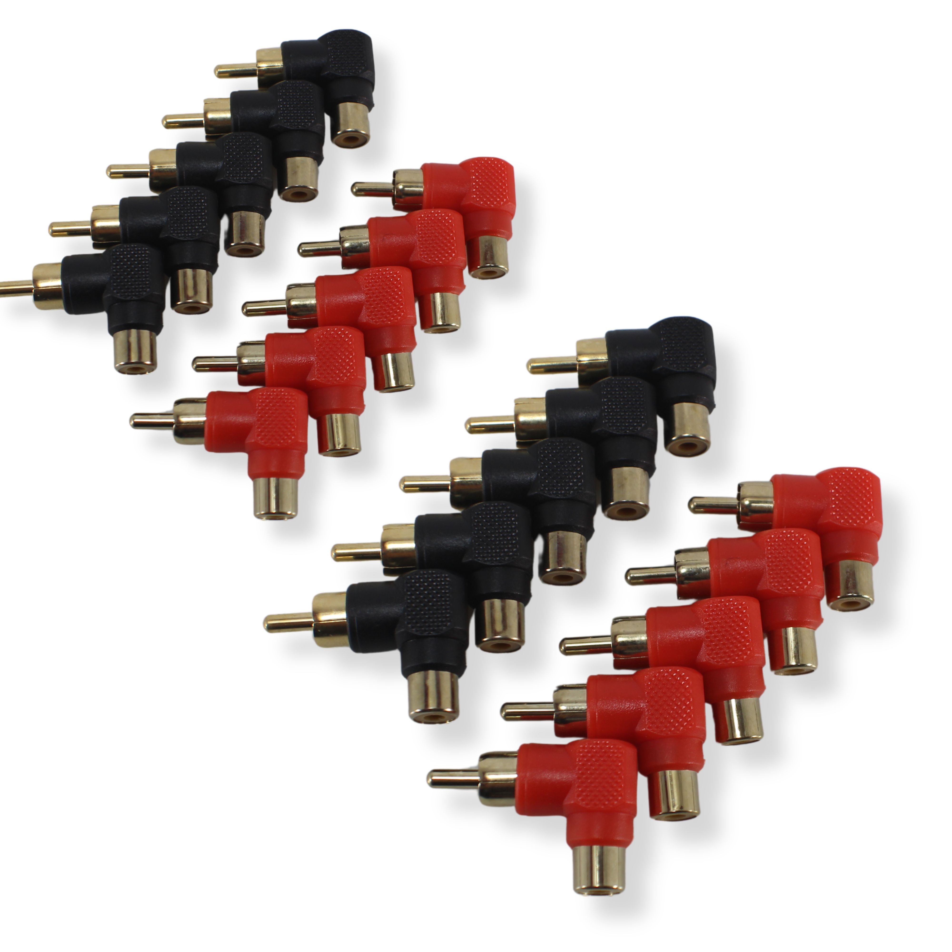 20 Pack Black-Red RCA Barrel Connectors Mini Right Angle Install Bay ...