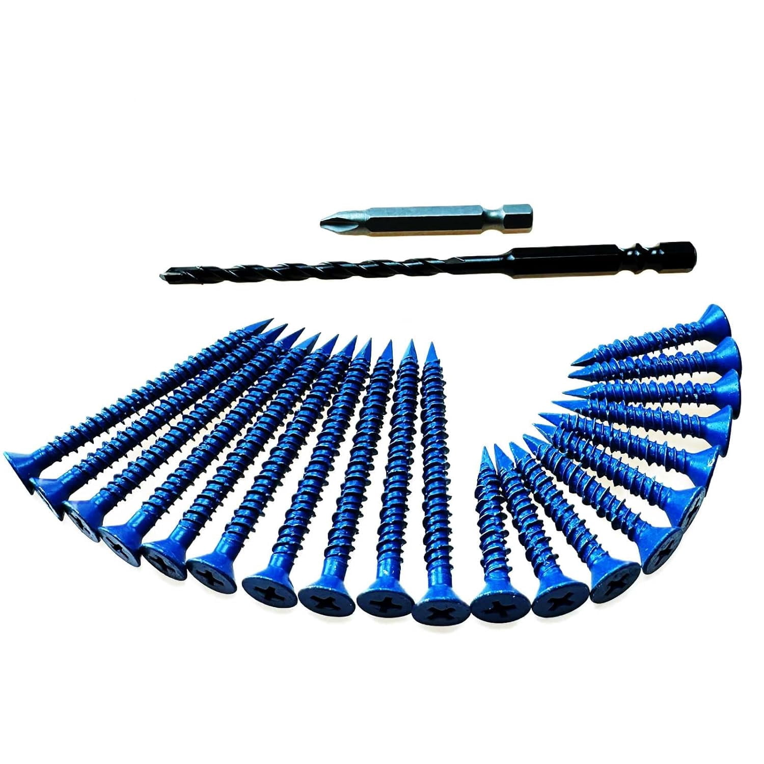 20-Pack Blue Concrete Screws Kit with Drill Bit & Driver, 3/16-in x 1-1 ...