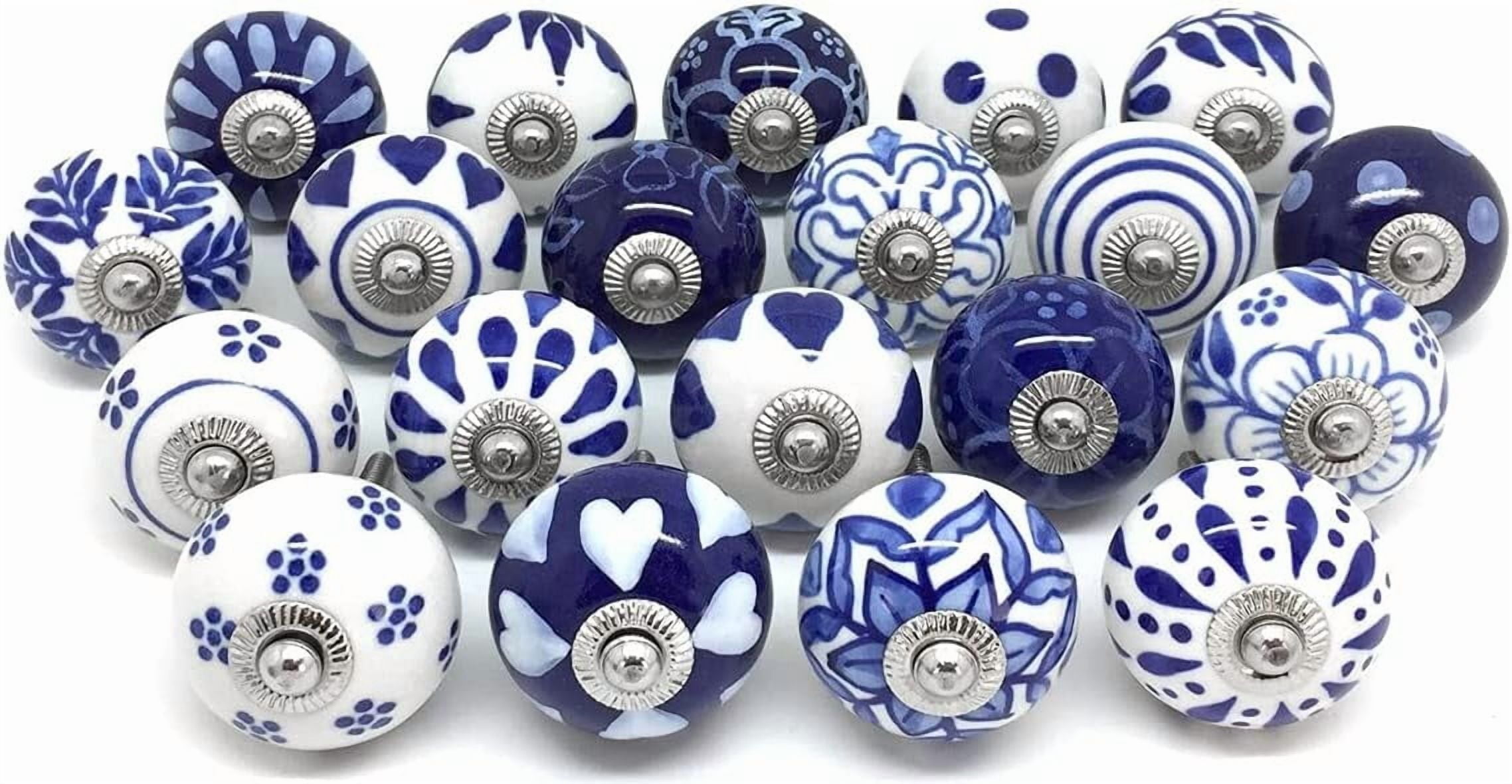 20-Pack Blue & White Ceramic Drawer Knobs – Decorative Vintage Cabinet ...