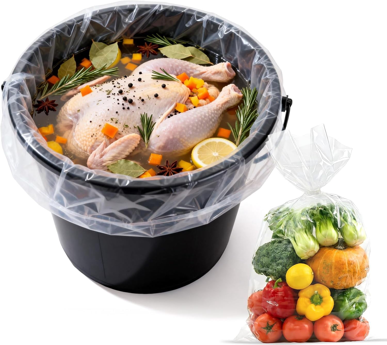 20 Pack Brine Bag, 15 Gallon Bucket Liner Bags Turkey Brining Bag with ...