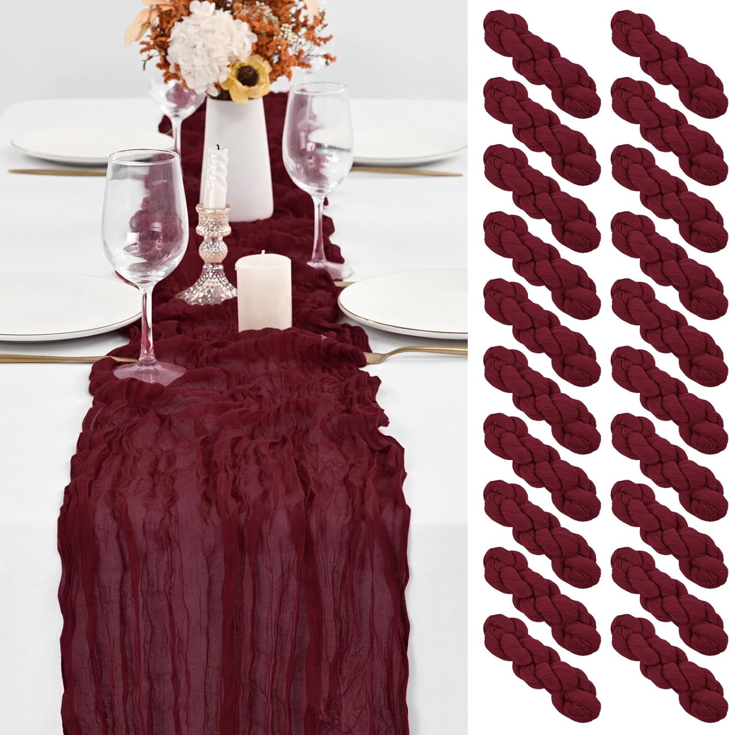 20 Pack Burgundy Table Runner 10Ft Burgundy Cheesecloth Table Runner ...