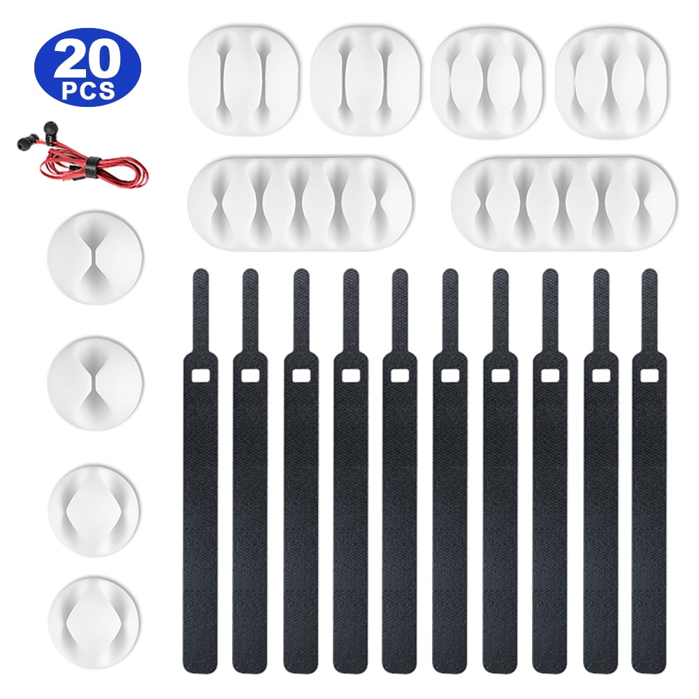 20 Pack Cable Cord Clip Holder - Fastening Cable Ties Reusable, with 3M ...