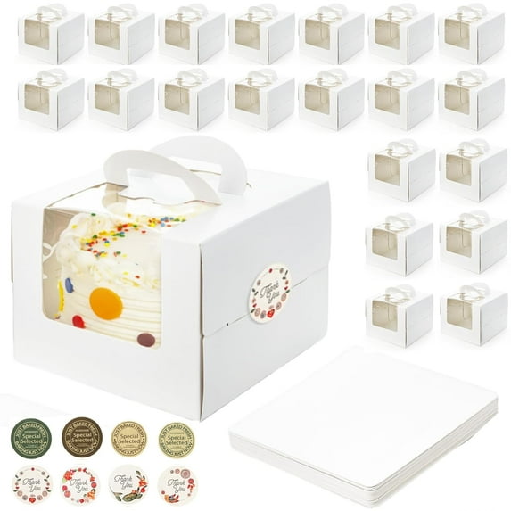 20 Pack Cake Boxes with Boards, 7.8 x 7.8 x 6 Inch Bakery Boxes with ...