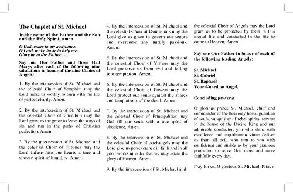 20 Pack Chaplet of Saint Michael & the Nine Choirs of Angels Trifold ...