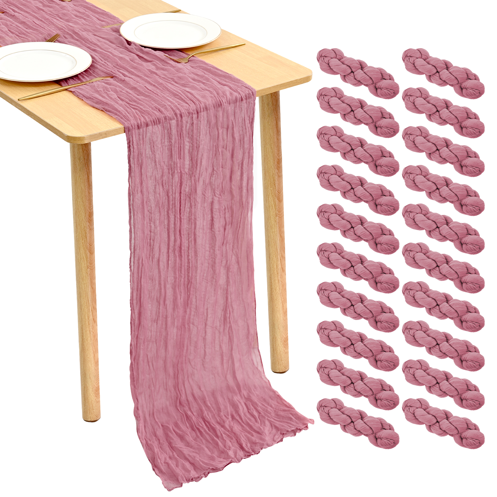 Pesonlook 12 Pack Dusty Rose Cheesecloth Table Runner 35 x 120 inches ...