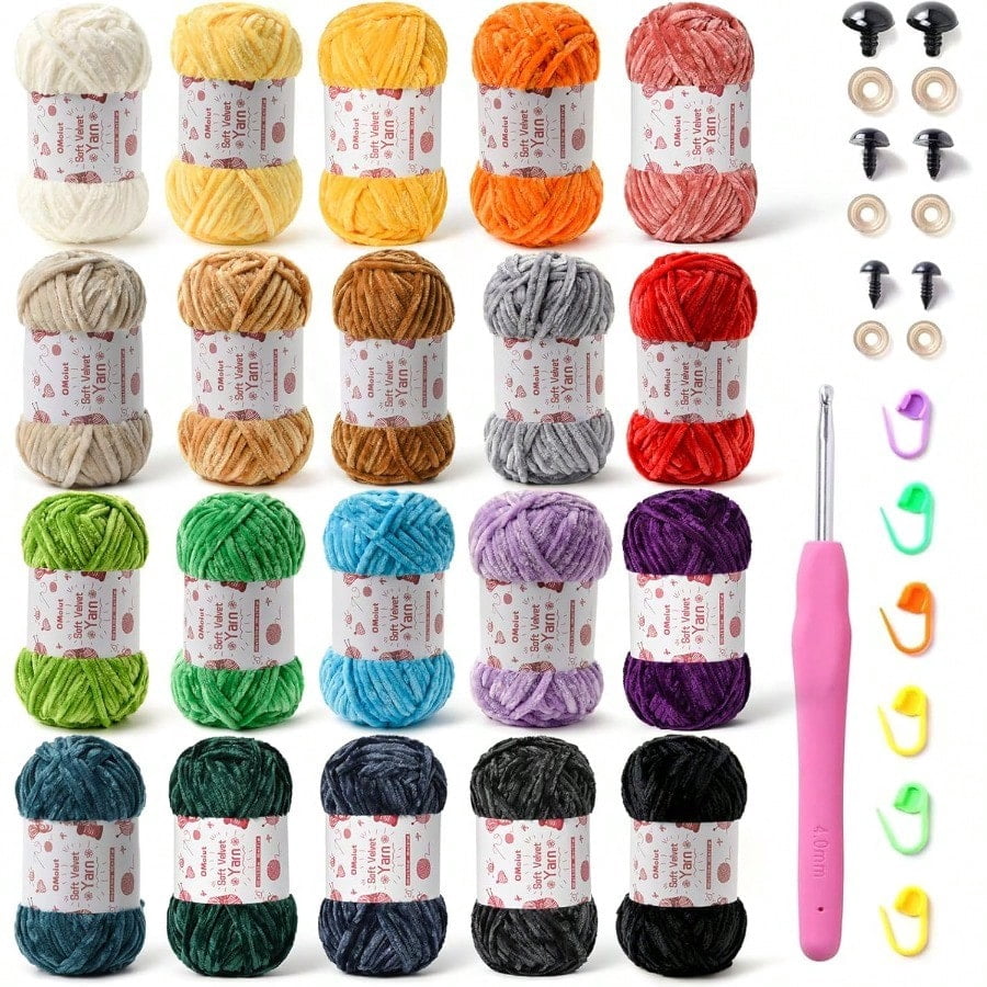 20 Pack Chenille Chunky Yarn Yarn for Crocheting Soft White Black Brown ...