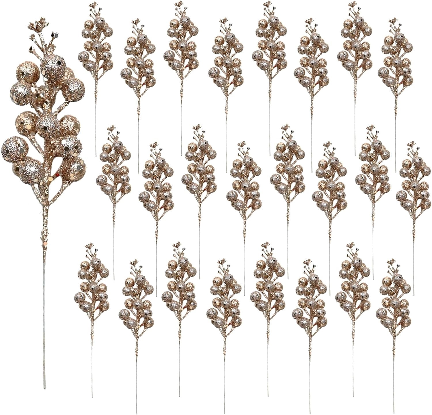 20 Pack Christmas Berry Stems, 9 Inch Artificial Berry Picks Holly Gold ...