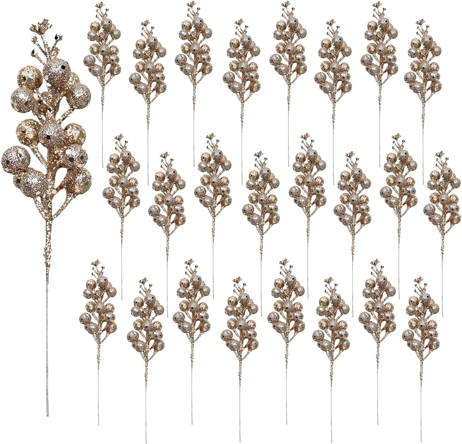 20 Pack Christmas Berry Stems, 9 Inch Artificial Berry Picks Holly Gold ...