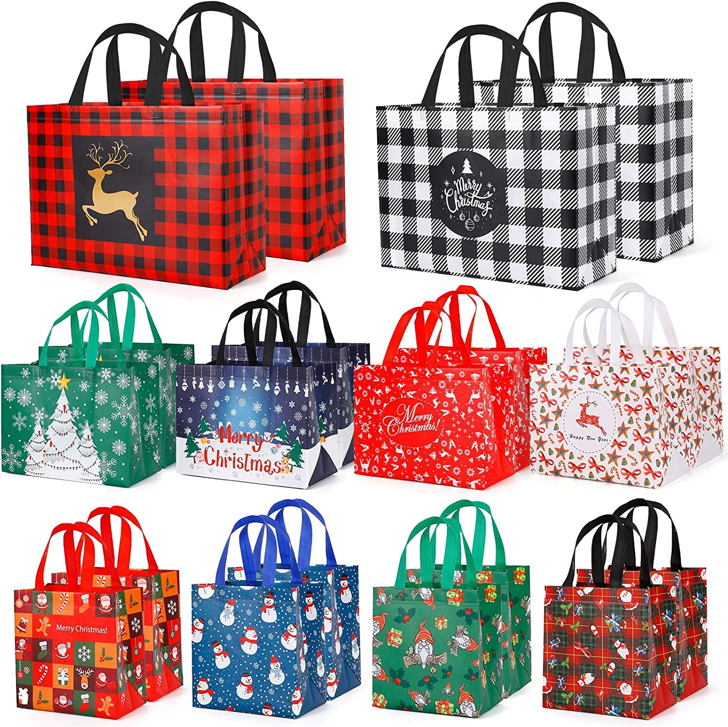 20 Pack Christmas Gift Bags Assorted Sizes, Reusable Tote with Handle ...