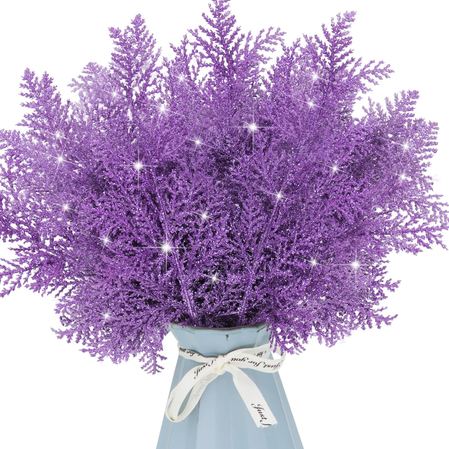 20 Pack Christmas Tree Picks Sprays 10.4" Glitter Artificial Pine ...