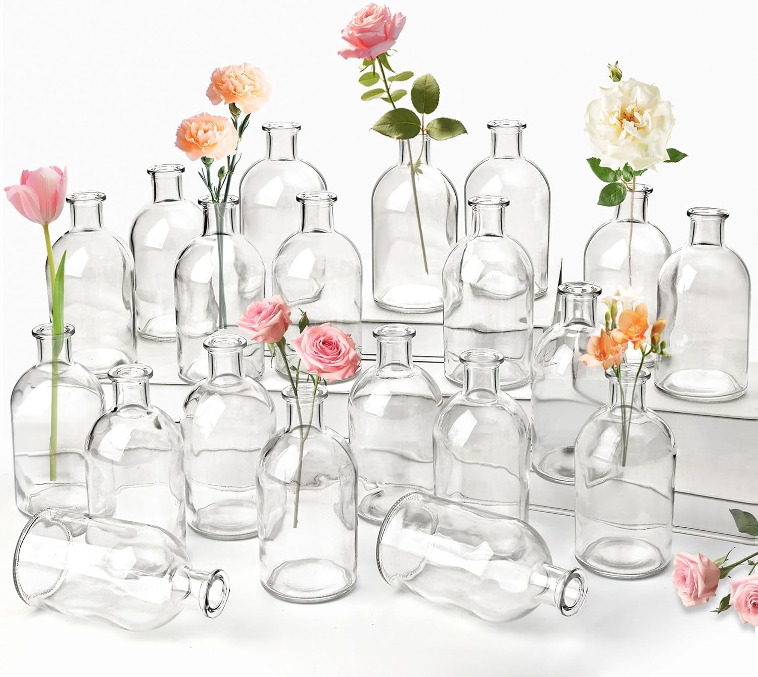 20 Pack Clear Glass Bud Vases for Centerpieces – Small Mini Flower ...