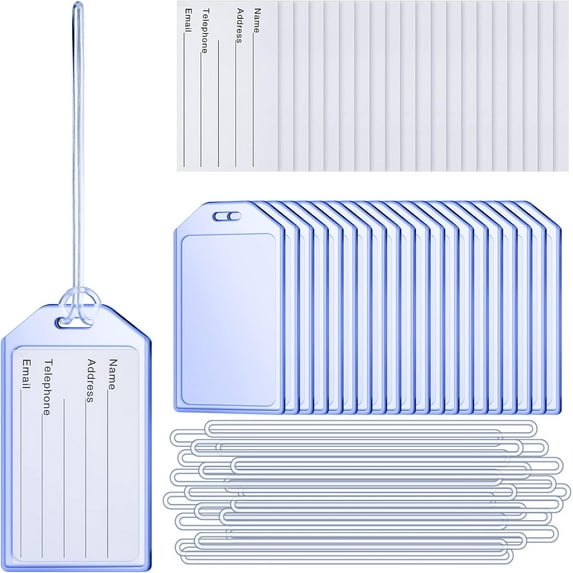 20 Pack Clear Plastic Luggage Tags with Loops Heavy Duty PVC Tag ...