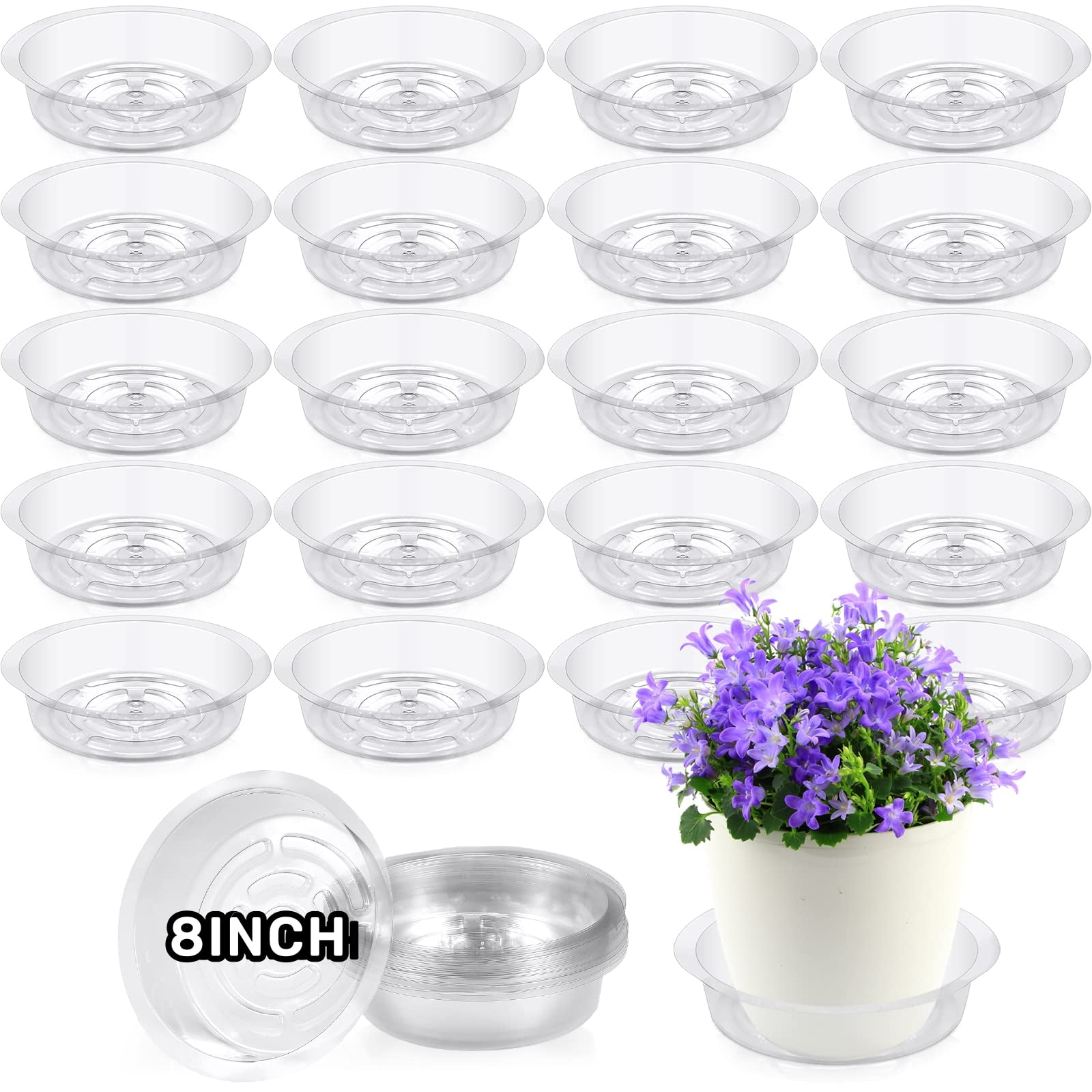 20 Pack Clear Plastic Plant Saucer Drip Trays MODANU 8 inch Plant Plate ...