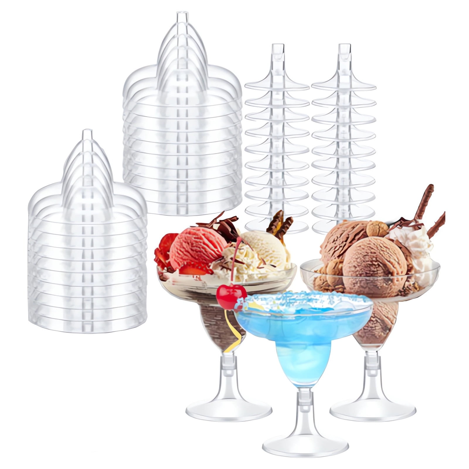 20-Pack Clear Plastic Stemware Cups | Detachable High-Foot Design ...