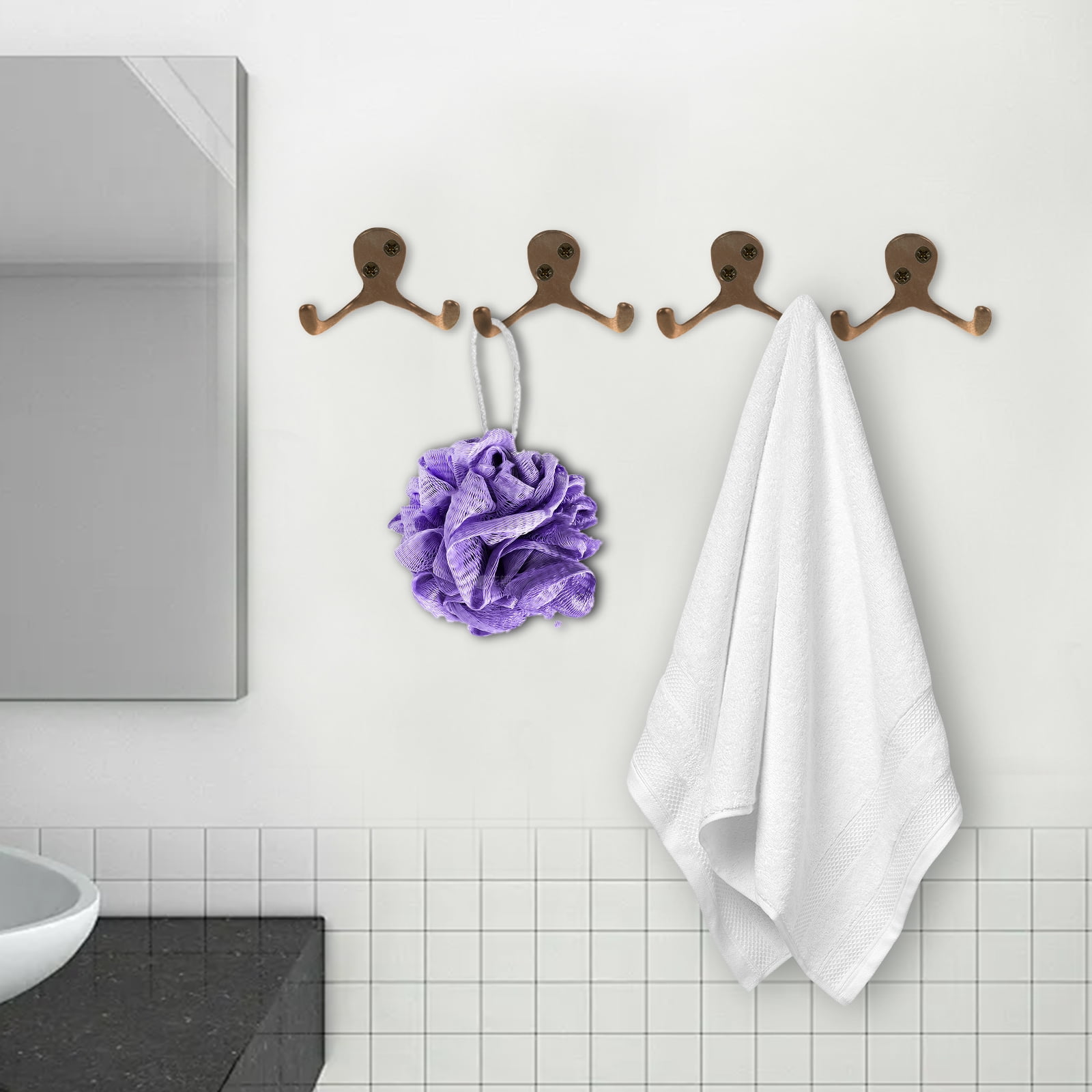 20 Pack Coat Hooks, Heavy Duty Double Prong Coat Hooks Wall Mounted ...