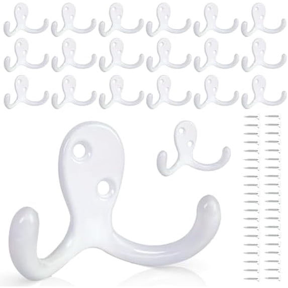 20 Pack Coat Hooks Wall Hooks for Hanging, Heavy Duty Double Prong ...