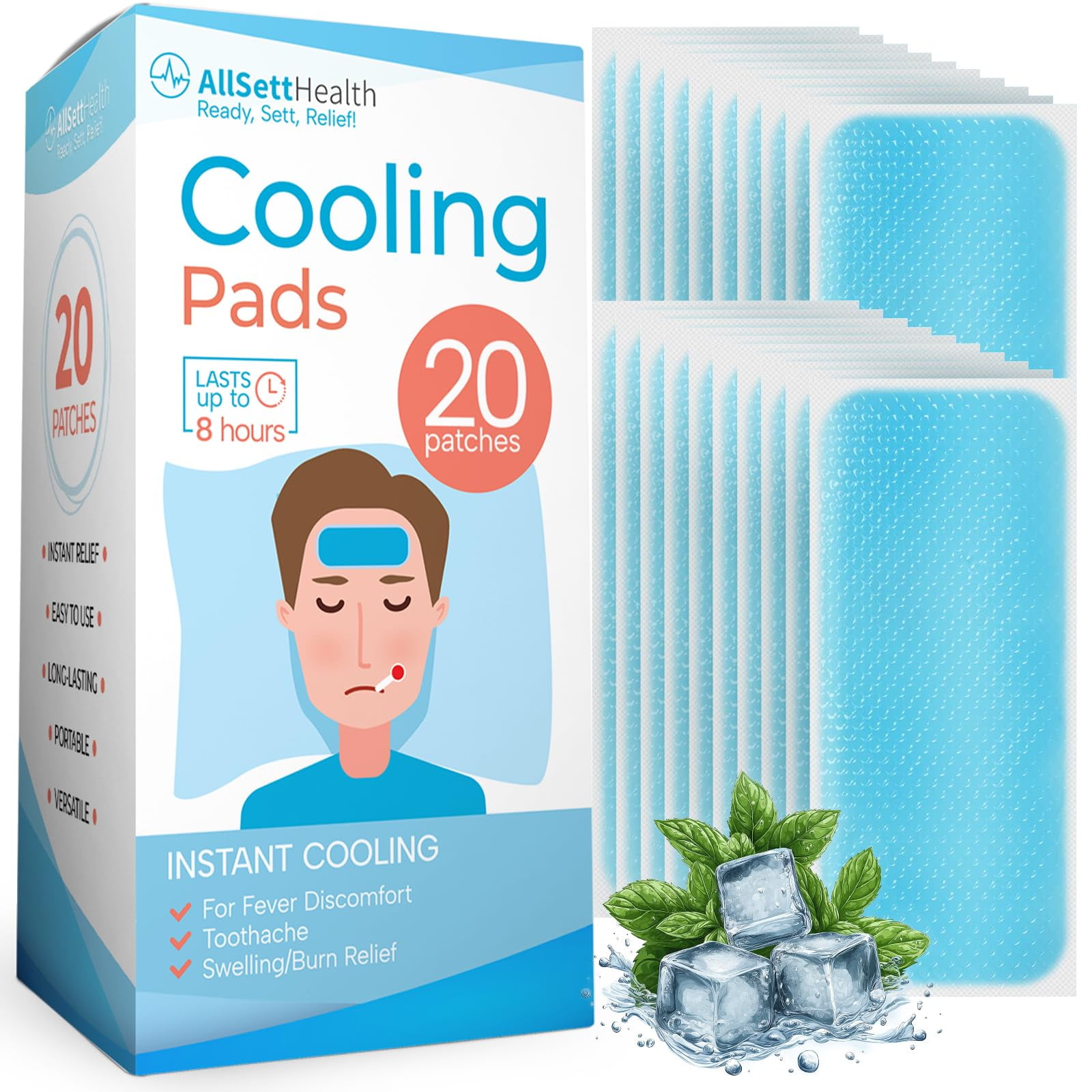 20 Pack - Cooling Patches for Fever, Natural Headache and Migraine Relief, Soft Gel Sheets ...