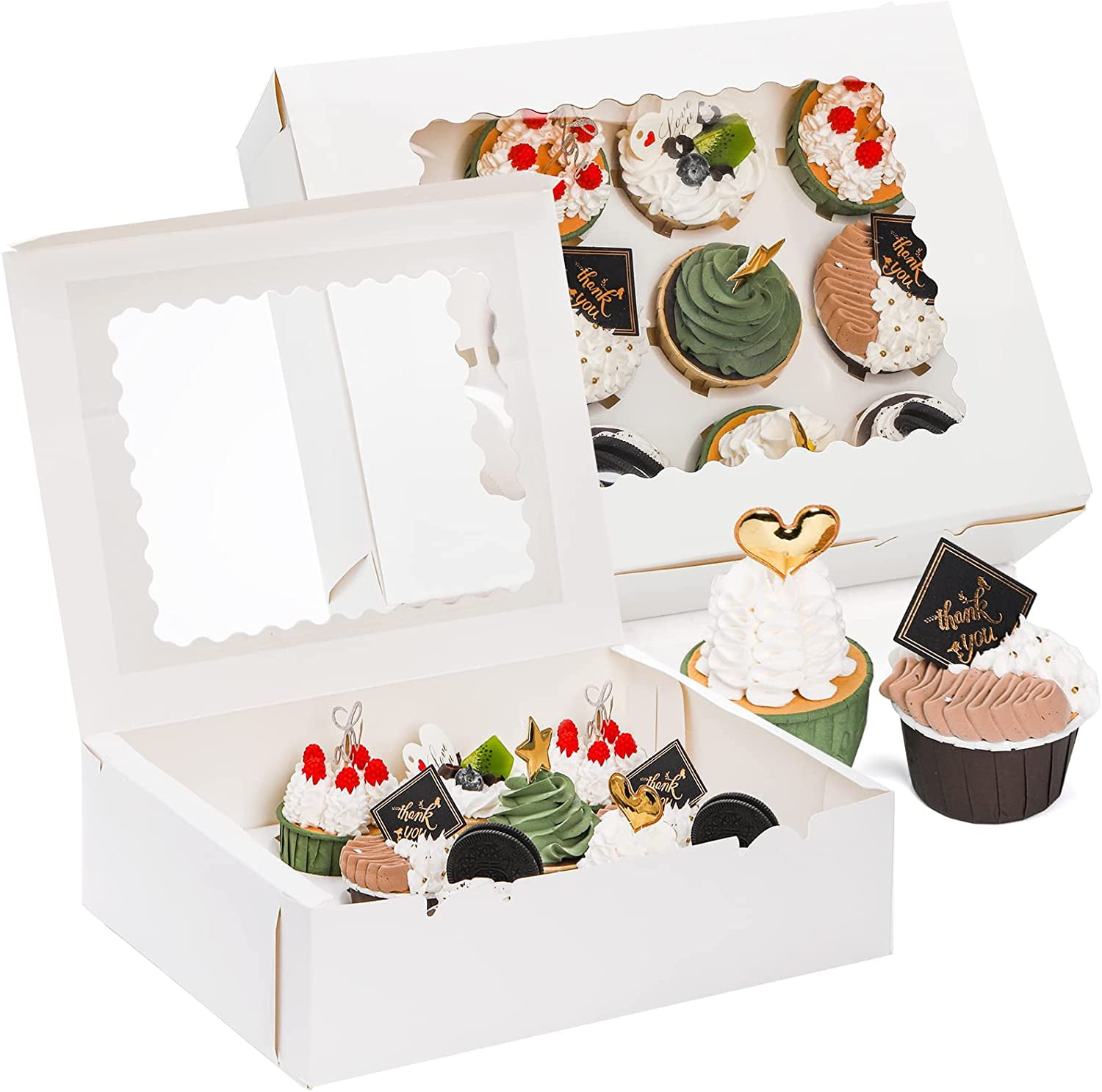 20 Pack Cupcake Boxes 12 Counts White Paper Cupcake Container with ...