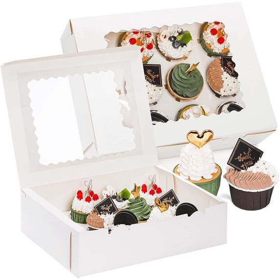 20 Pack Cupcake Boxes 12 Counts White Paper Cupcake Container with ...