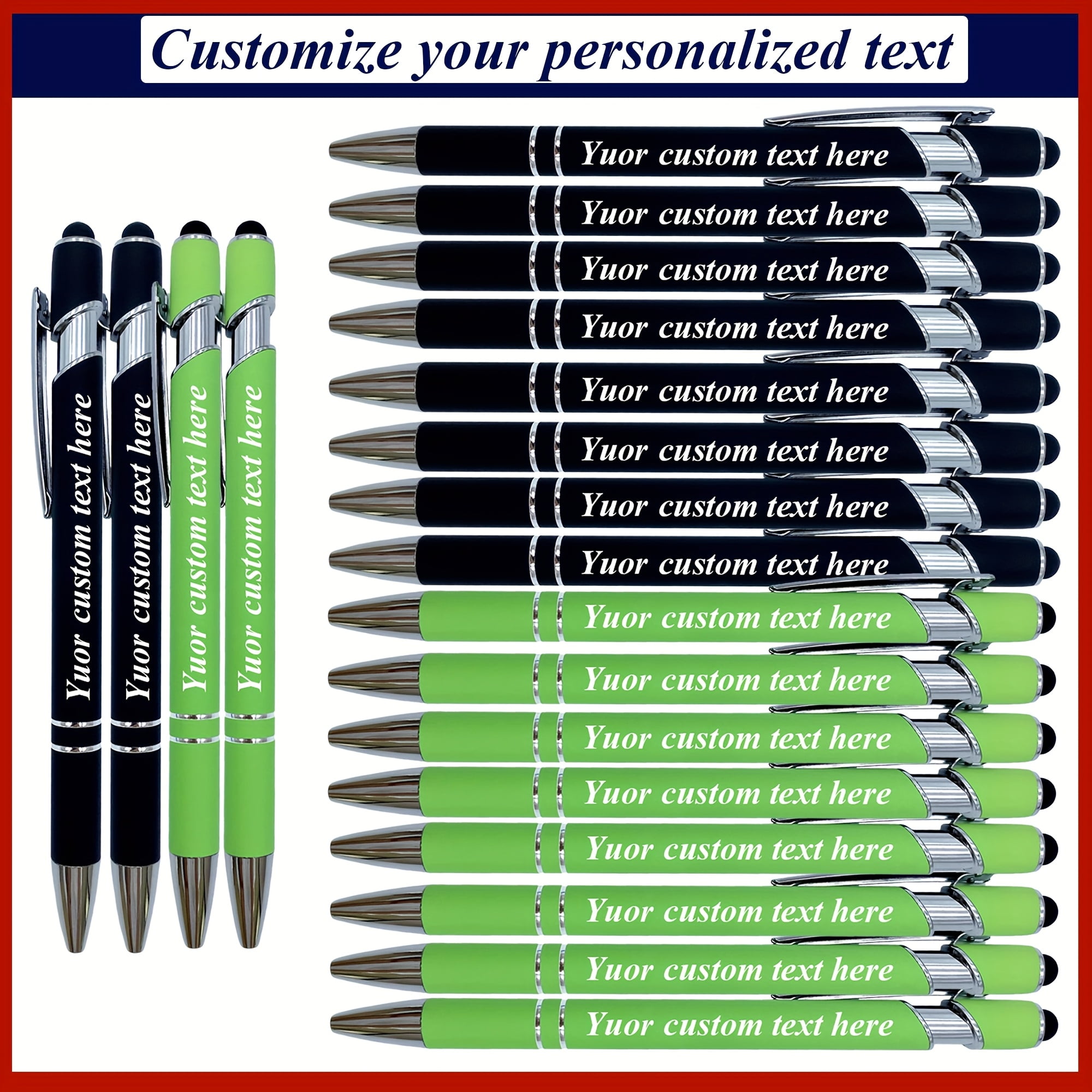 20-Pack Customizable Ballpoint Pens - Personalized Text, Black Ink ...
