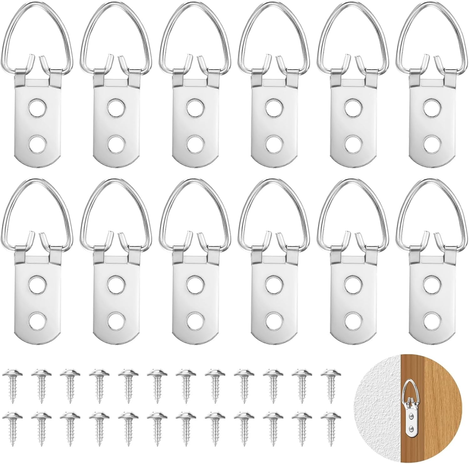 20 Pack D-Ring Picture Hangers,Bexikou Heavy Duty Mirror Hangers with 40 Screws,Double Holes ...