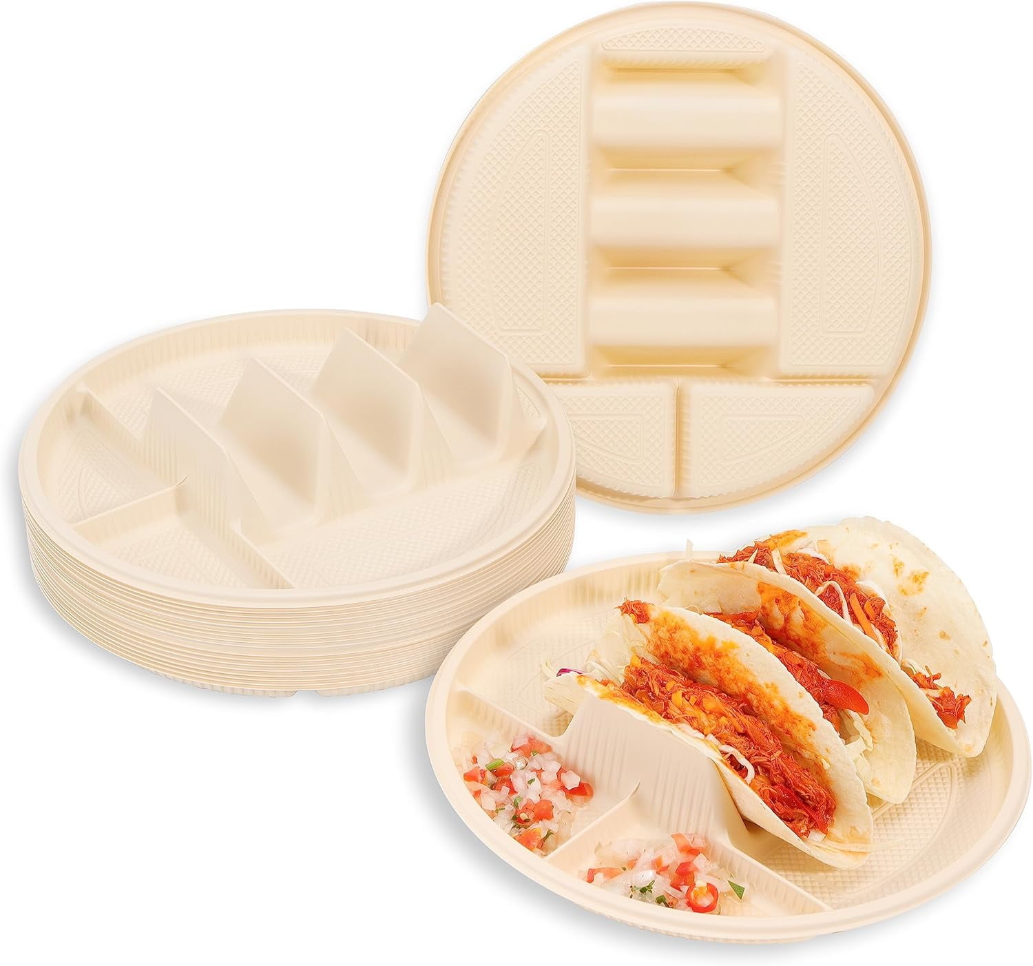 20 Pack Disposable Taco Plates With Dipping Sides, Biodegradable ...