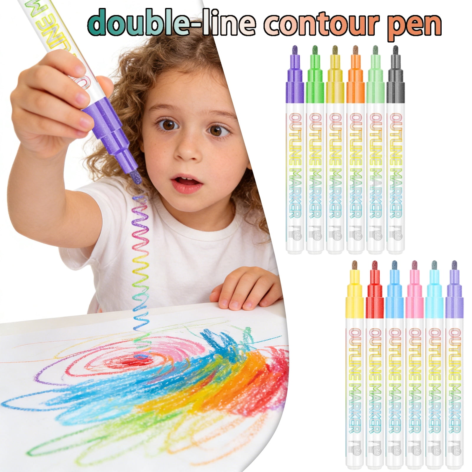 20 Pack Double Line Outline Pens Glitter Greeting Card Pens 45Ml, Dual ...