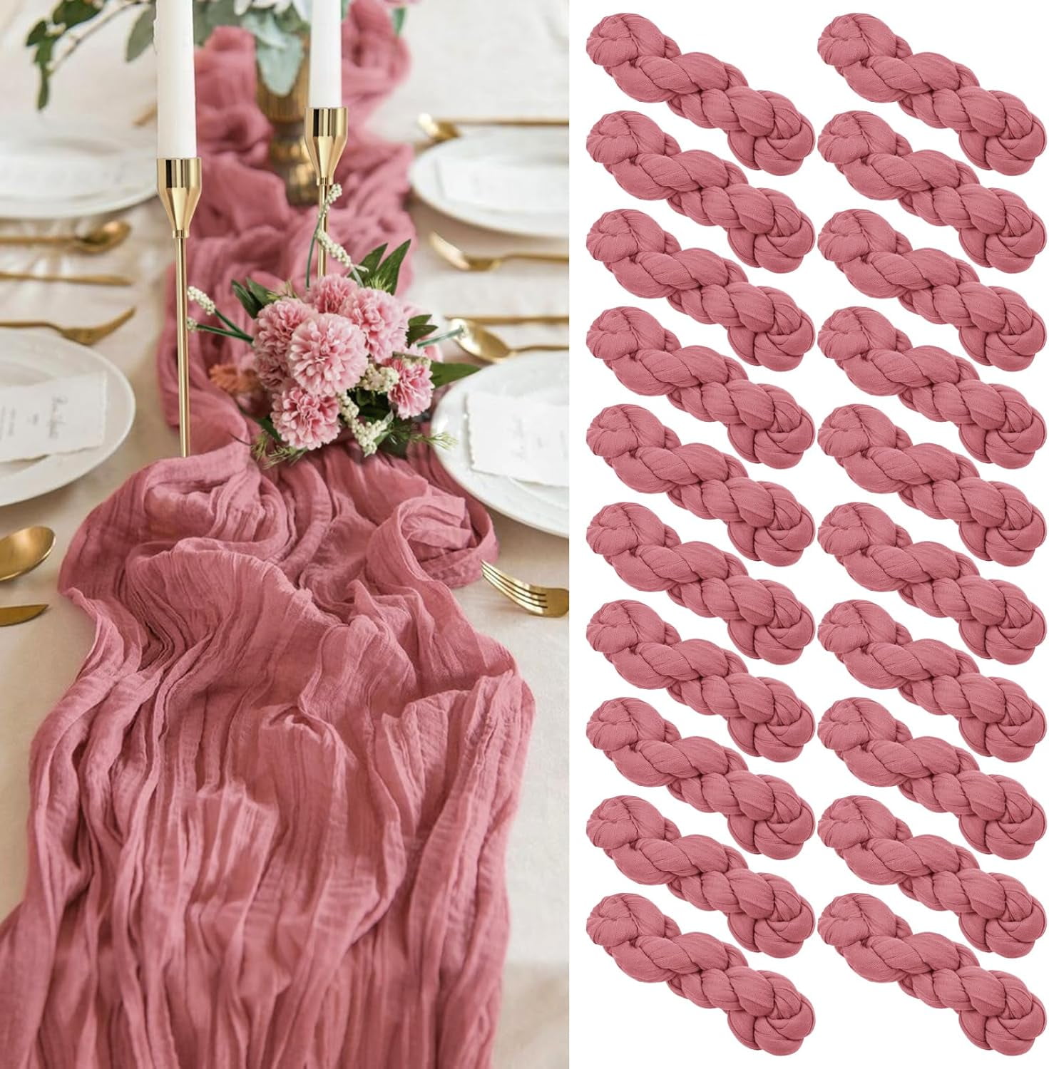 20 Pack Dusty Rose Cheesecloth Table Runner, 10FT Gauze Table Runner ...