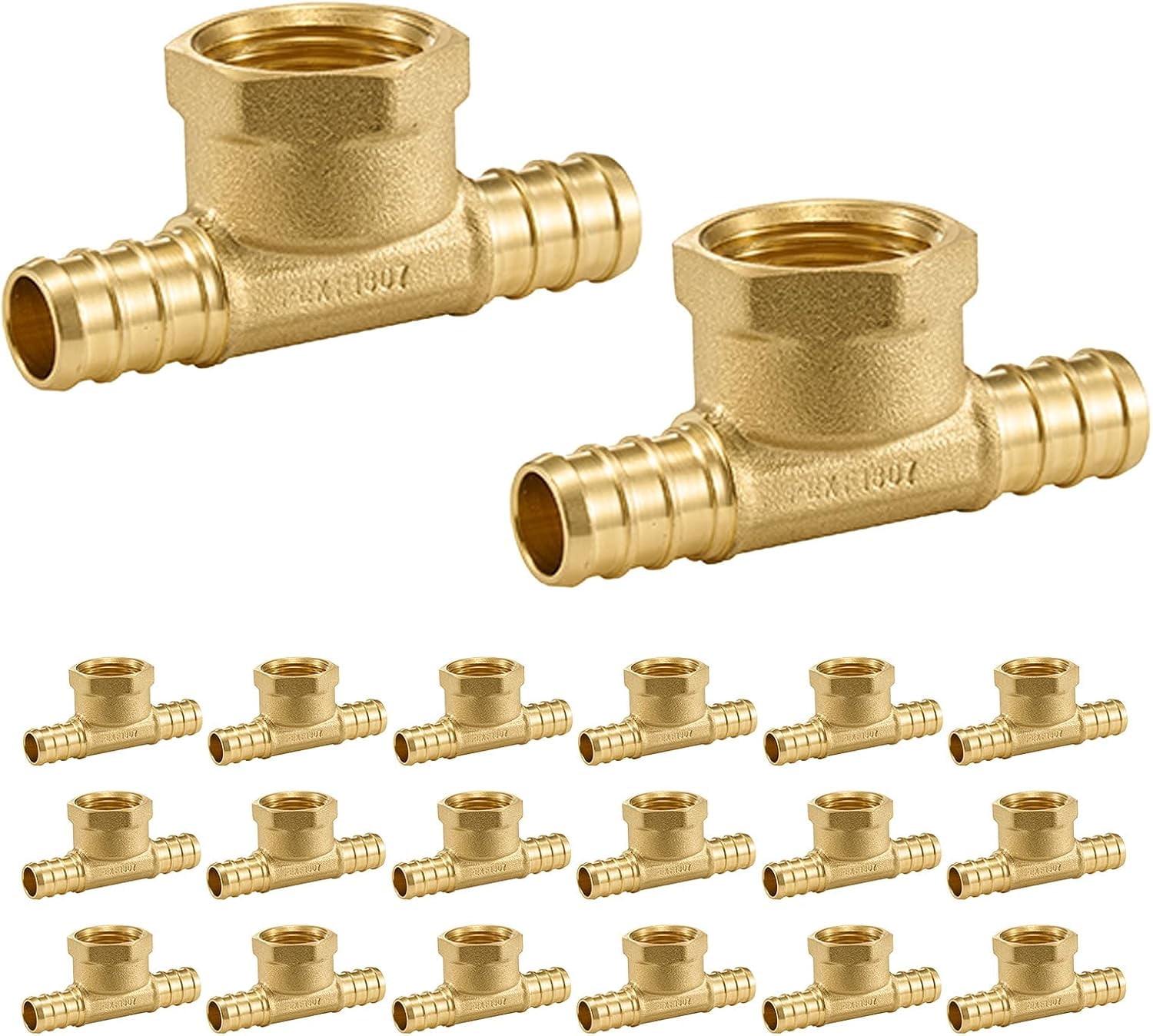 20-Pack EFIELD Pex fitting Barb Crimp Brass 3/4" Pex X 3/4" Pex X 3/4" Female NPT Tee, ASTM ...