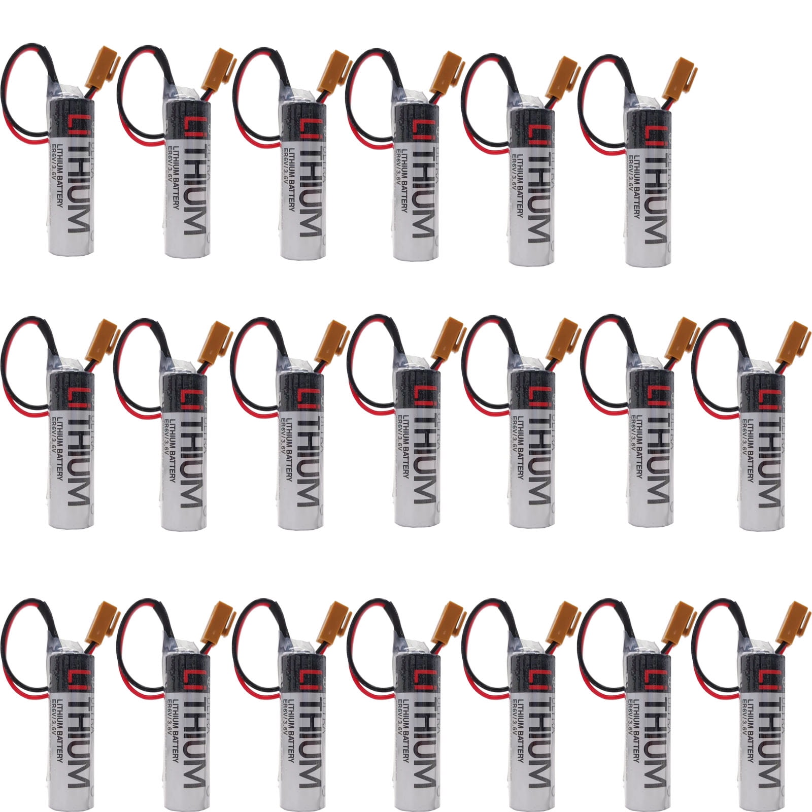 (20-Pack) ER6V/3.6V 2400mAh Replacement Lithium Battery for Silve with Brown Plug for PLC ...