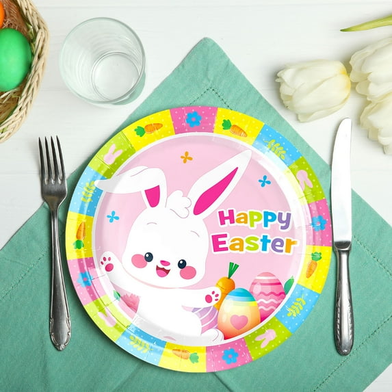 20 Pack Easter Paper Plates 9 inch, Easter Eggs Bunny Party Plates ...