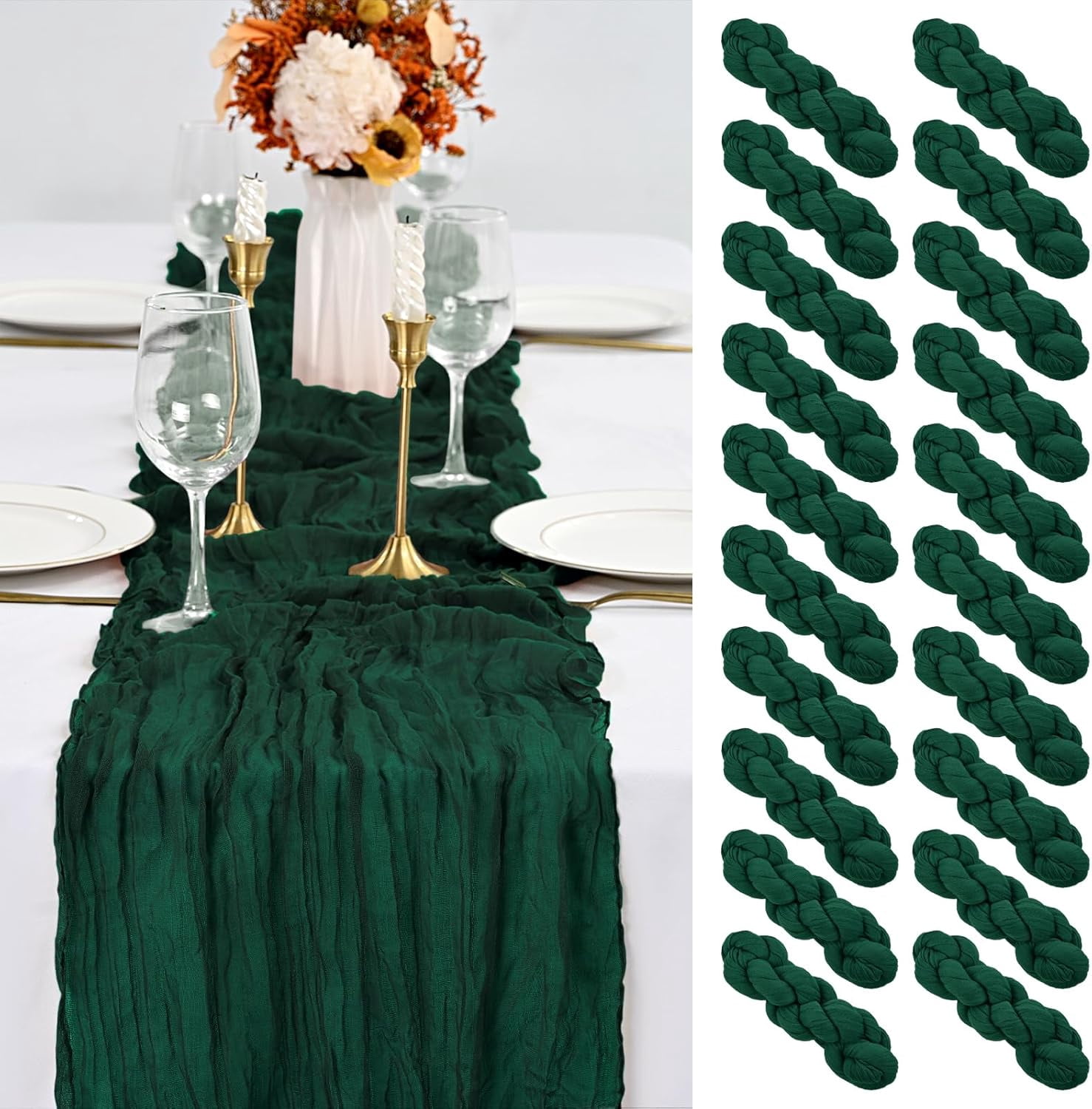 20 Pack Emerald Green Table Runner 10Ft Cheesecloth Table Runner Boho ...
