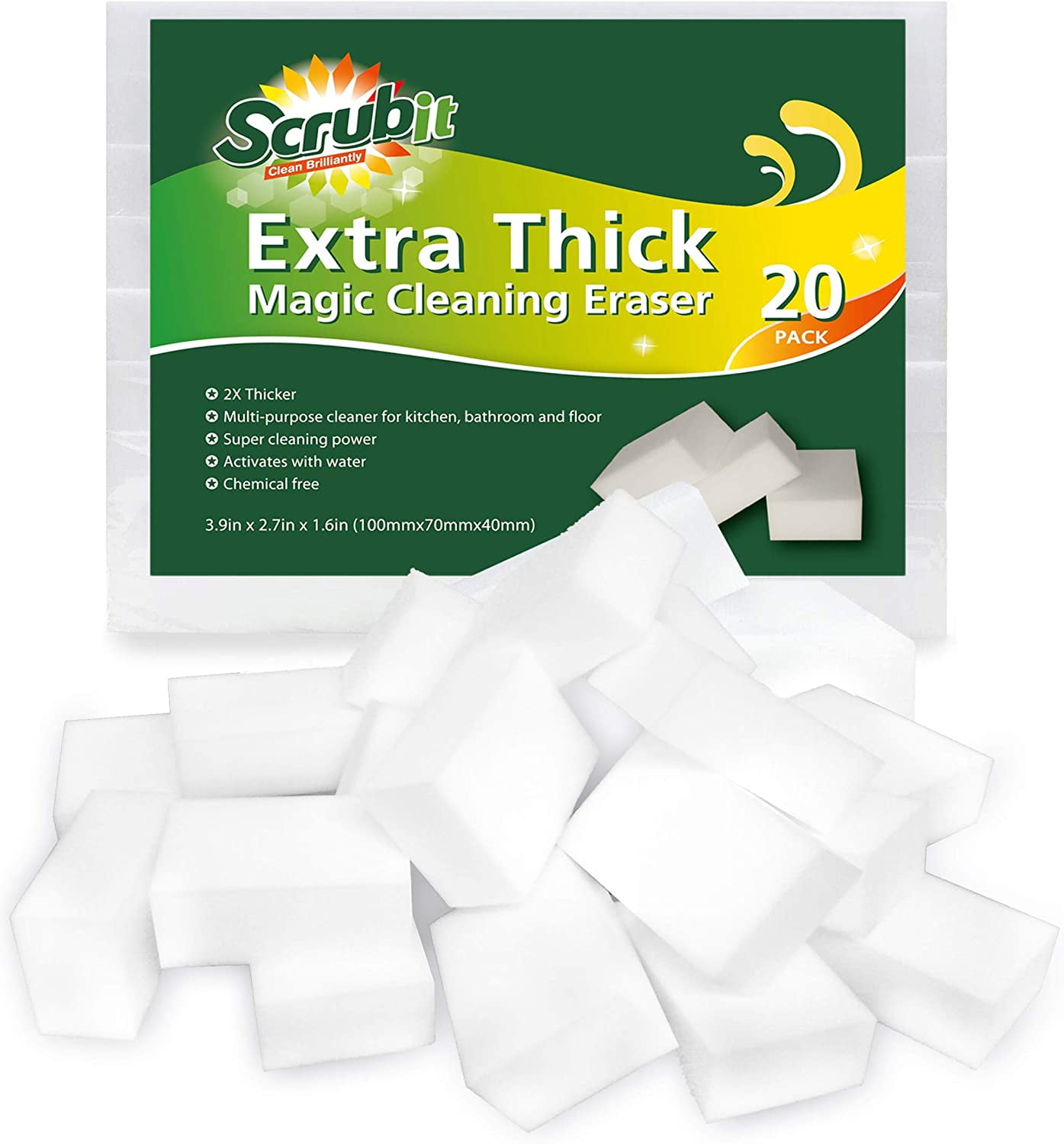 (20 Pack) Extra Thick Magic Sponge Eraser by - Kitchen, Bathroom, Floor ...