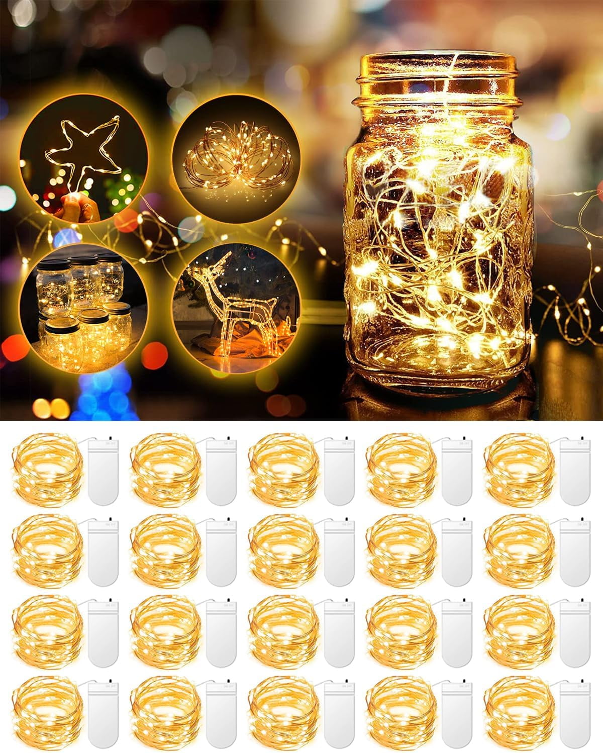 20 Pack Fairy Lights Battery Operated 7ft 20 LED Mini String Lights ...