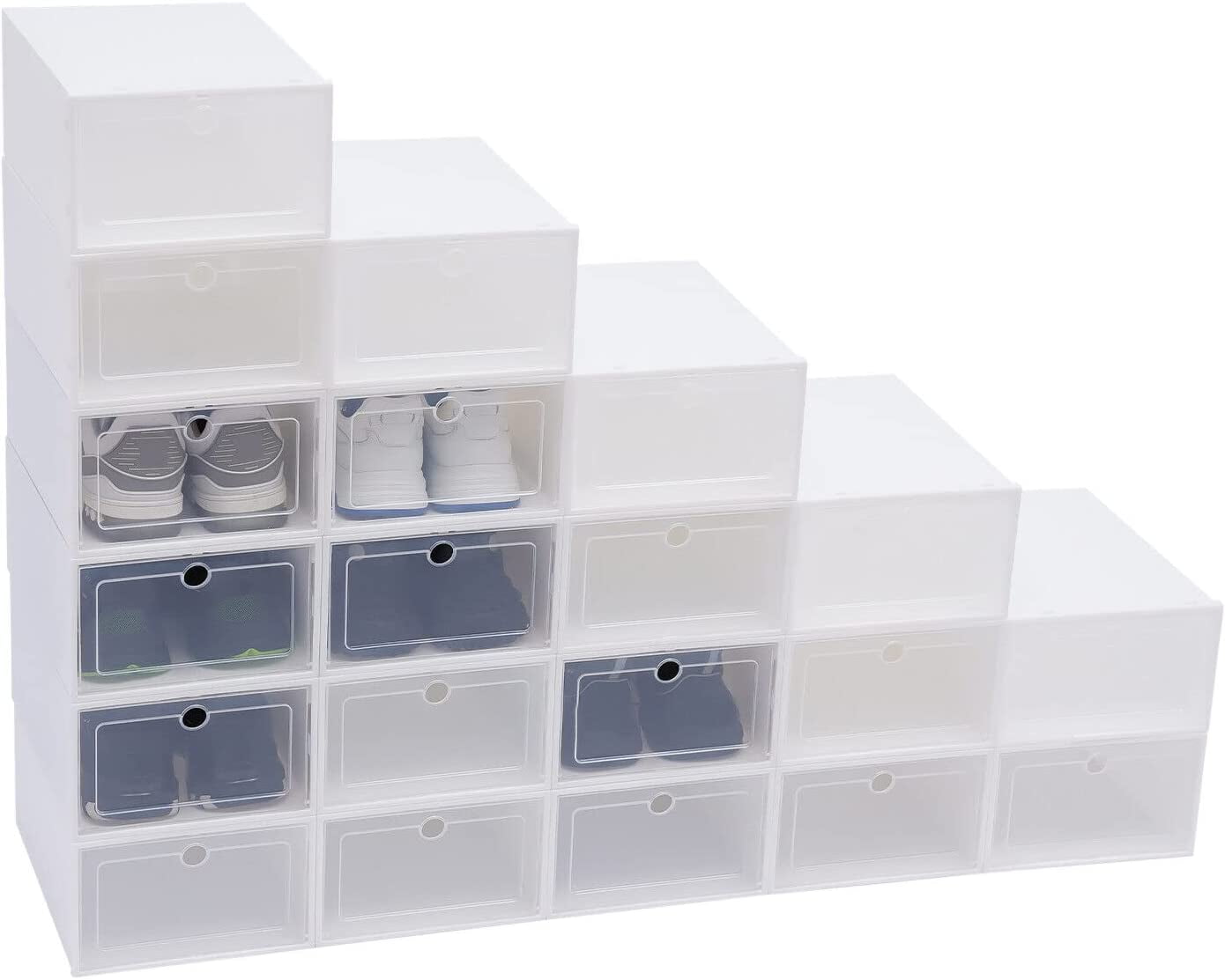 20 Pack Foldable Shoe Boxs, Clear Plastic Shoe Organizer for Closet ...