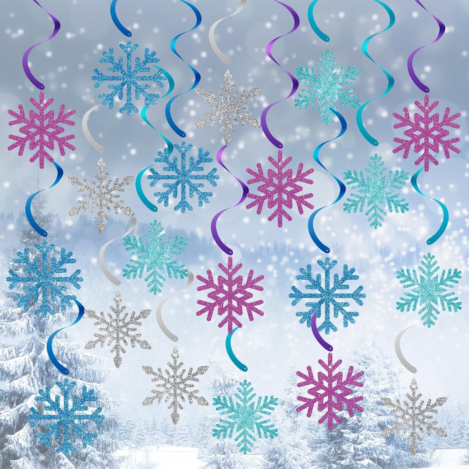 20 Pack Frozen Snowflake Hanging Decorations - Winter Snowflakes ...