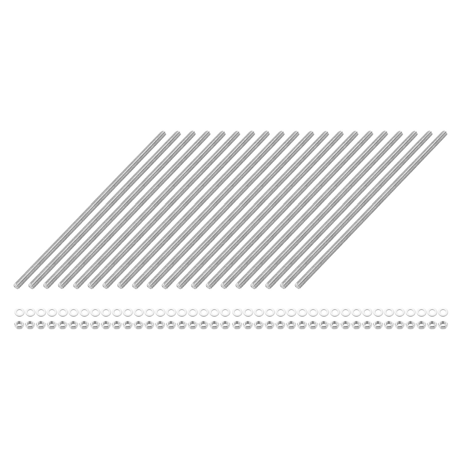 20 Pack Fully Threaded Rod, M3 x 100mm 201 Stainless Steel Right Hand ...